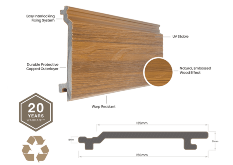 Shiplap Composite Cladding Board - Teak - The Wood Wall Panel Co